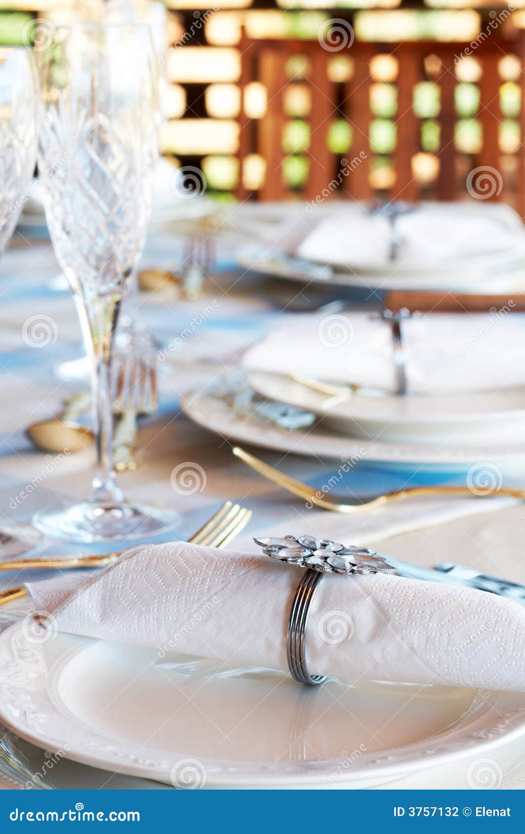 Table Setting with Crystal Glasses Stock Photo - Image of gold, glass ...
