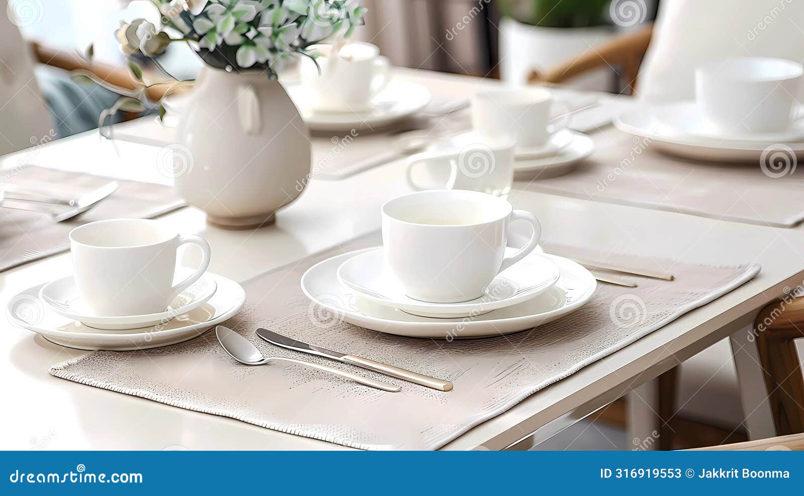 Table Setting with Cups and Saucers in Cafe, Generative AI ...