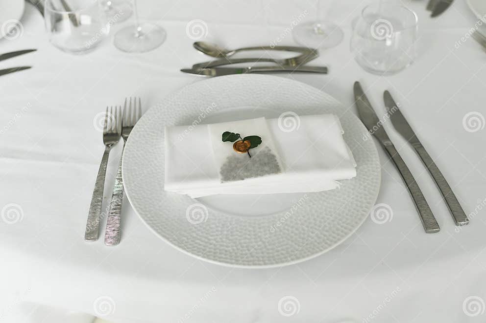 Table Setting with Cutlery and White Napkin Stock Photo - Image of ...
