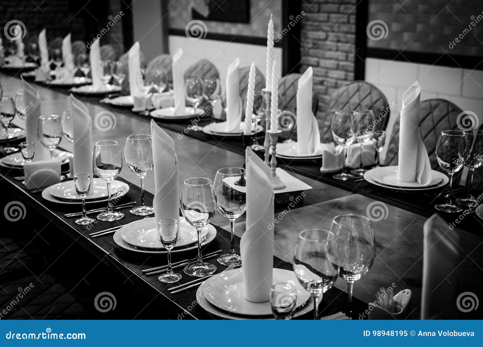 Table Setting for Dinner. Black and White Photography Stock Image ...