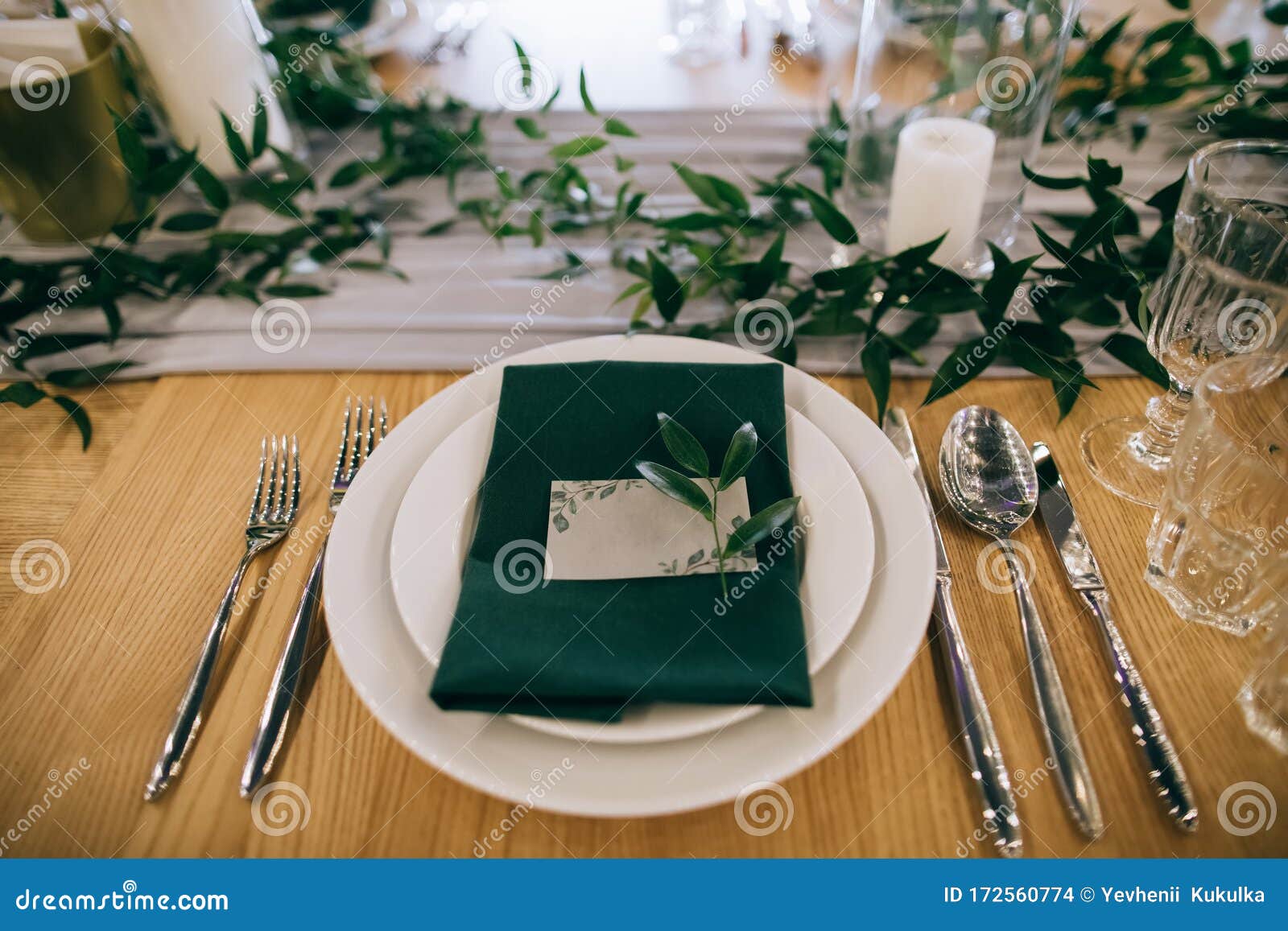 Table Setting for Dinner with Plate and Card for Guests Stock Photo ...
