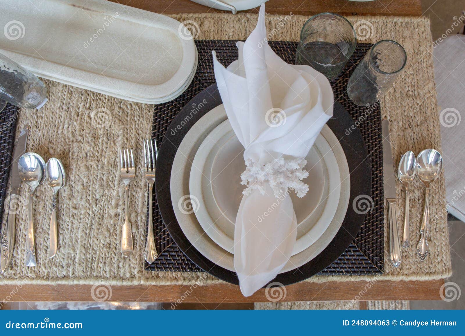 Spring-like table setting stock image. Image of bamboo - 248094063