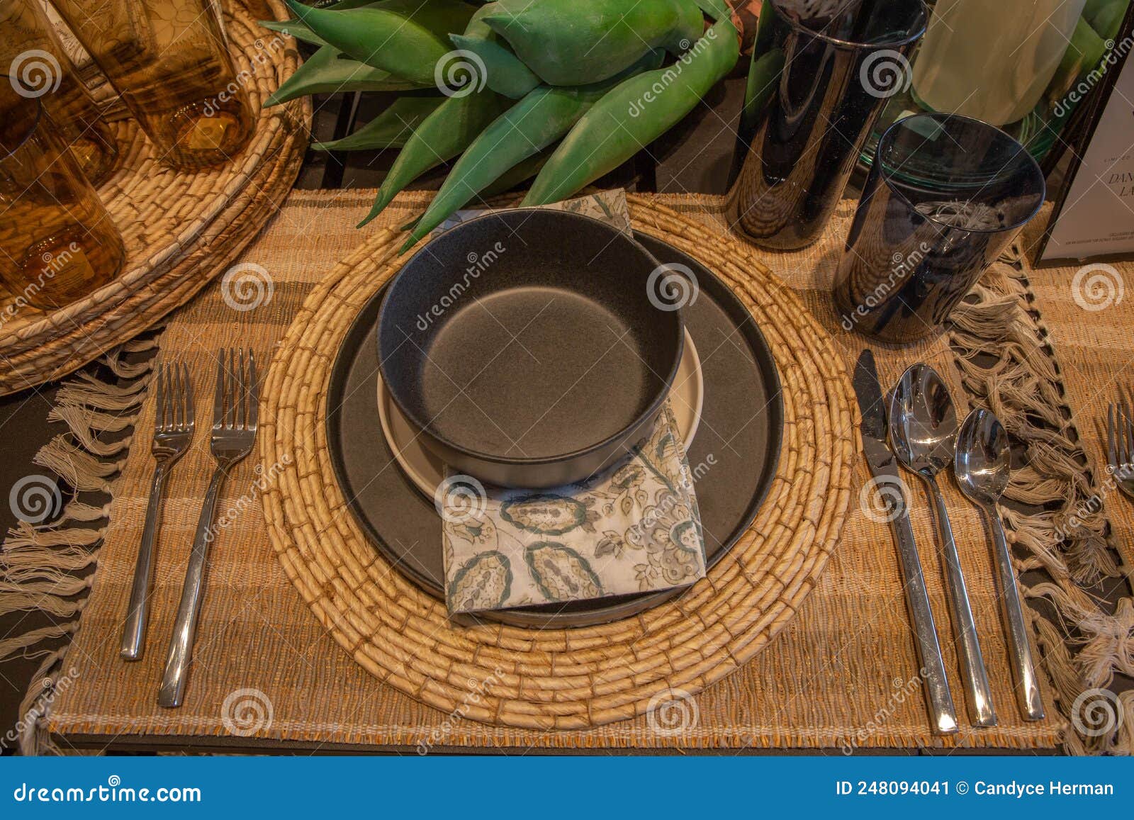 Table Setting in Shades of Brown Stock Image - Image of summer, pastel ...