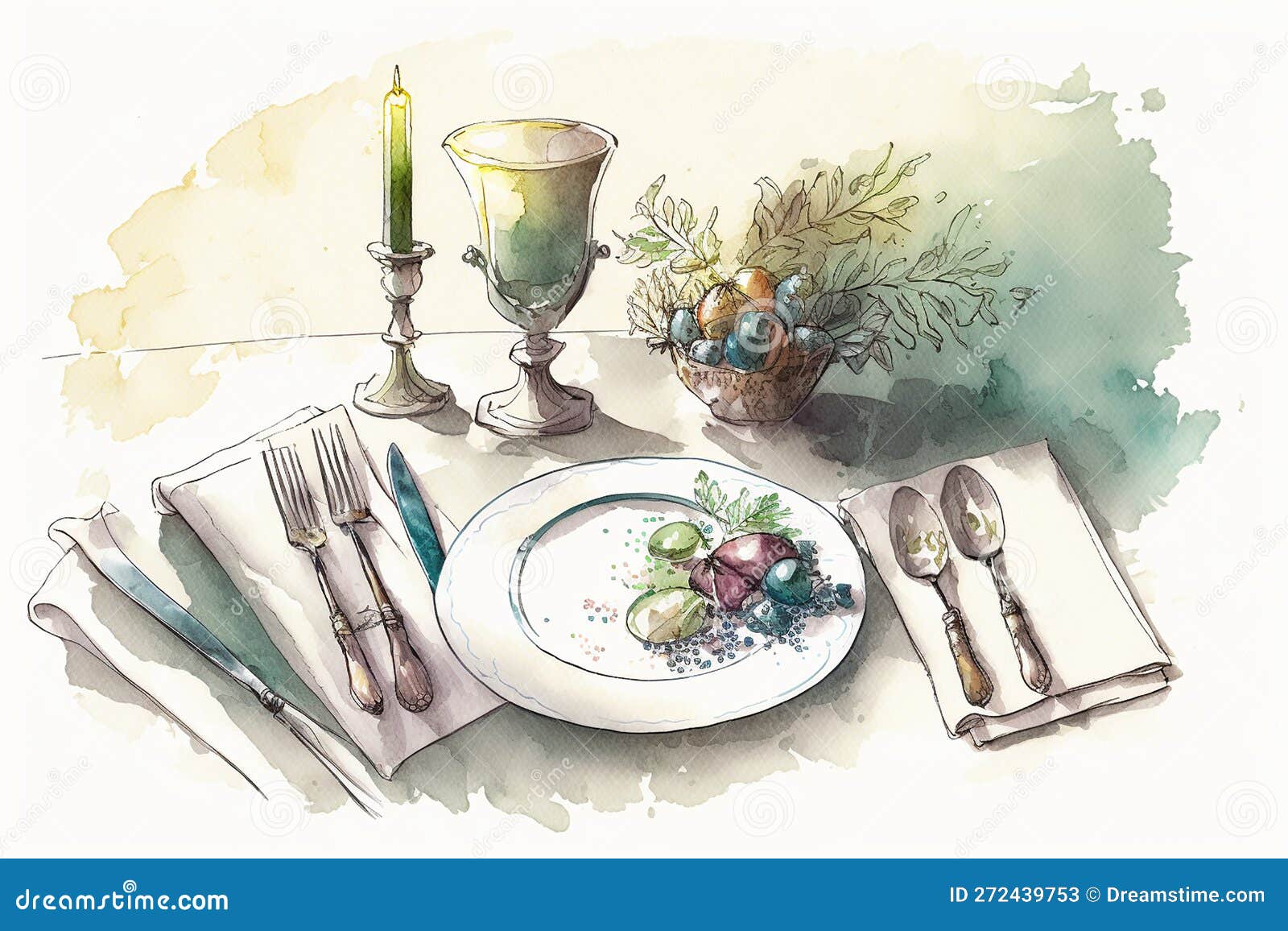 Table Setting Drawing with Bit of Watercolour Stock Illustration ...