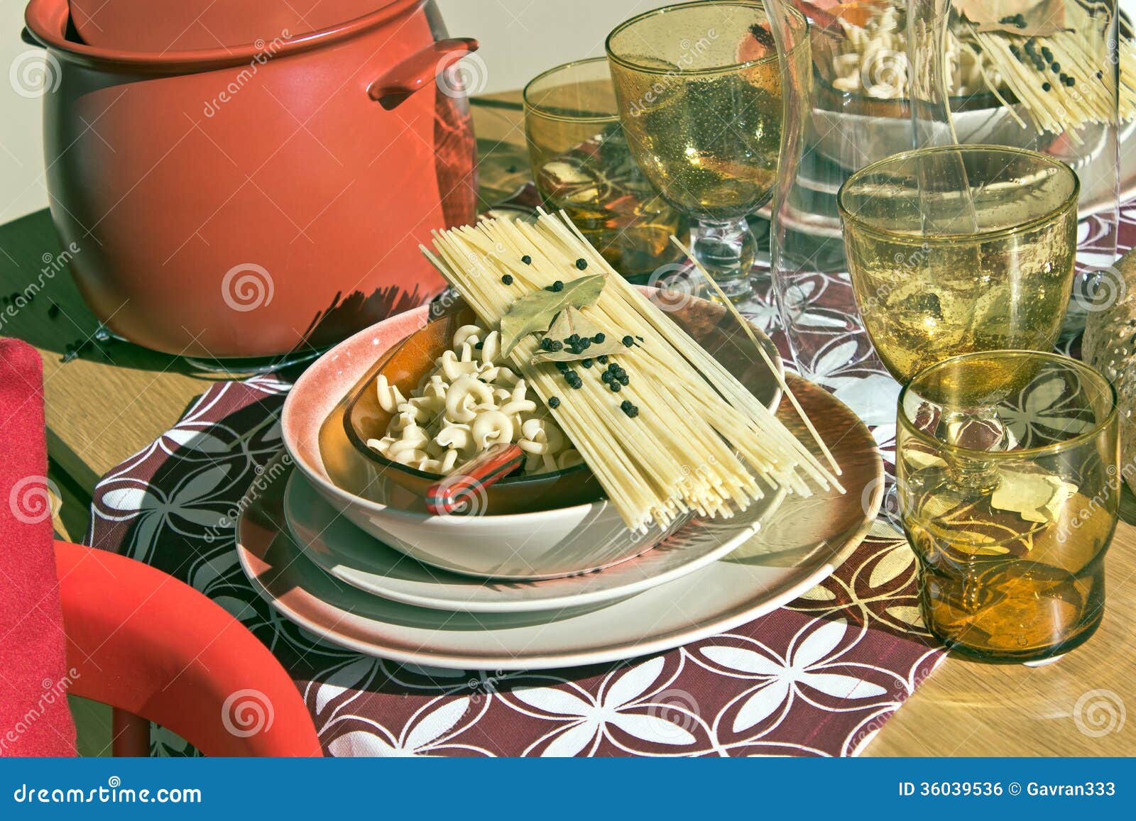 Table Setting with Dry Spaghetti Stock Photo - Image of style, design ...