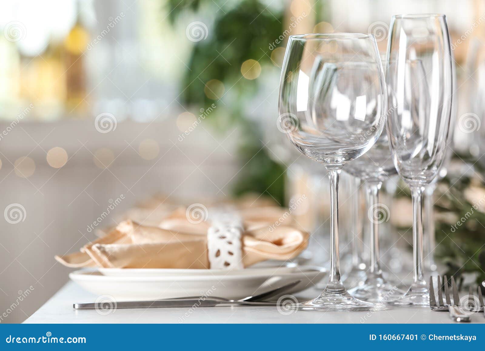 Table Setting with Empty Glasses, Plates and Cutlery Stock Image ...