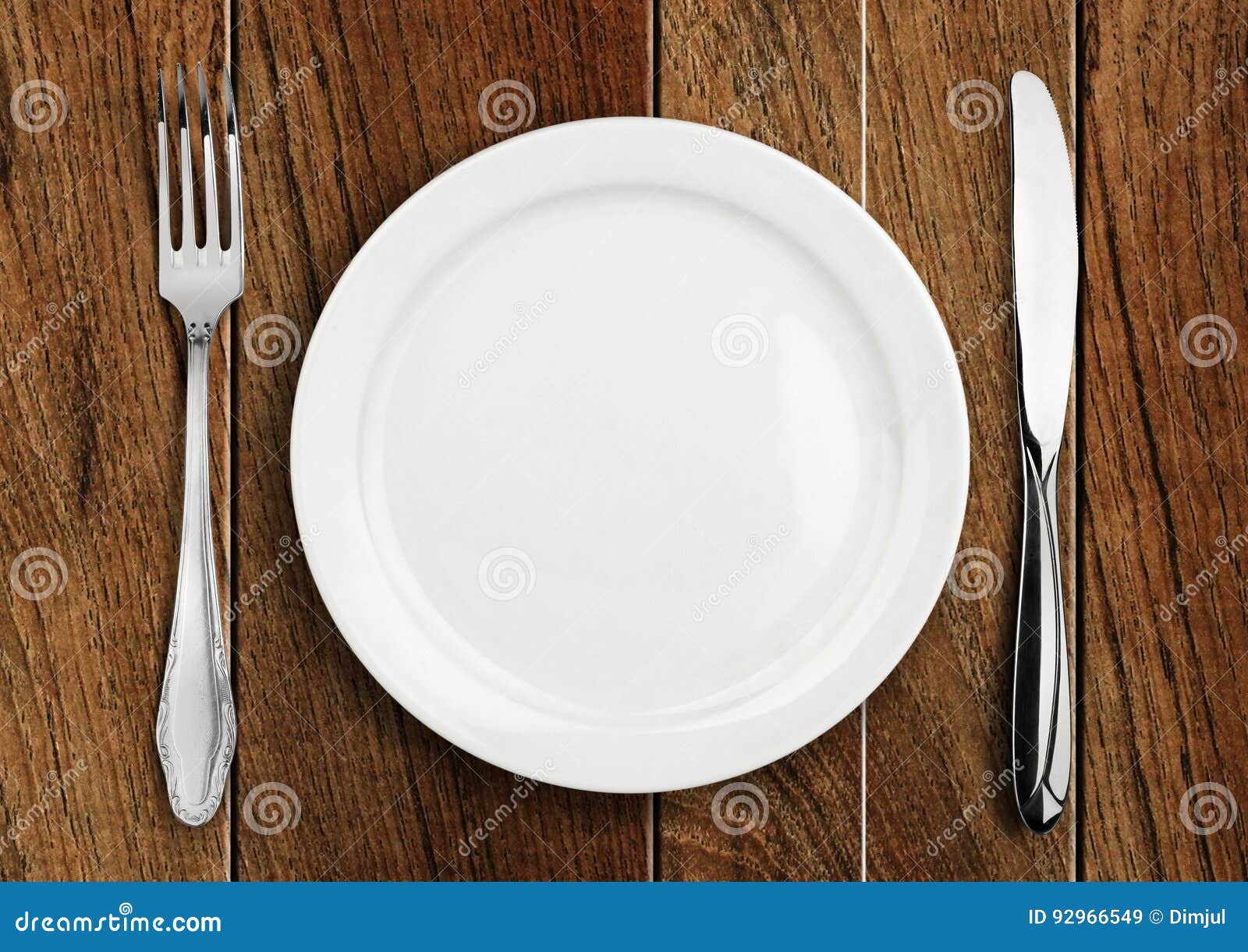 Table Setting, Empty Plate and Silverware on Wooden Table, Top V Stock ...