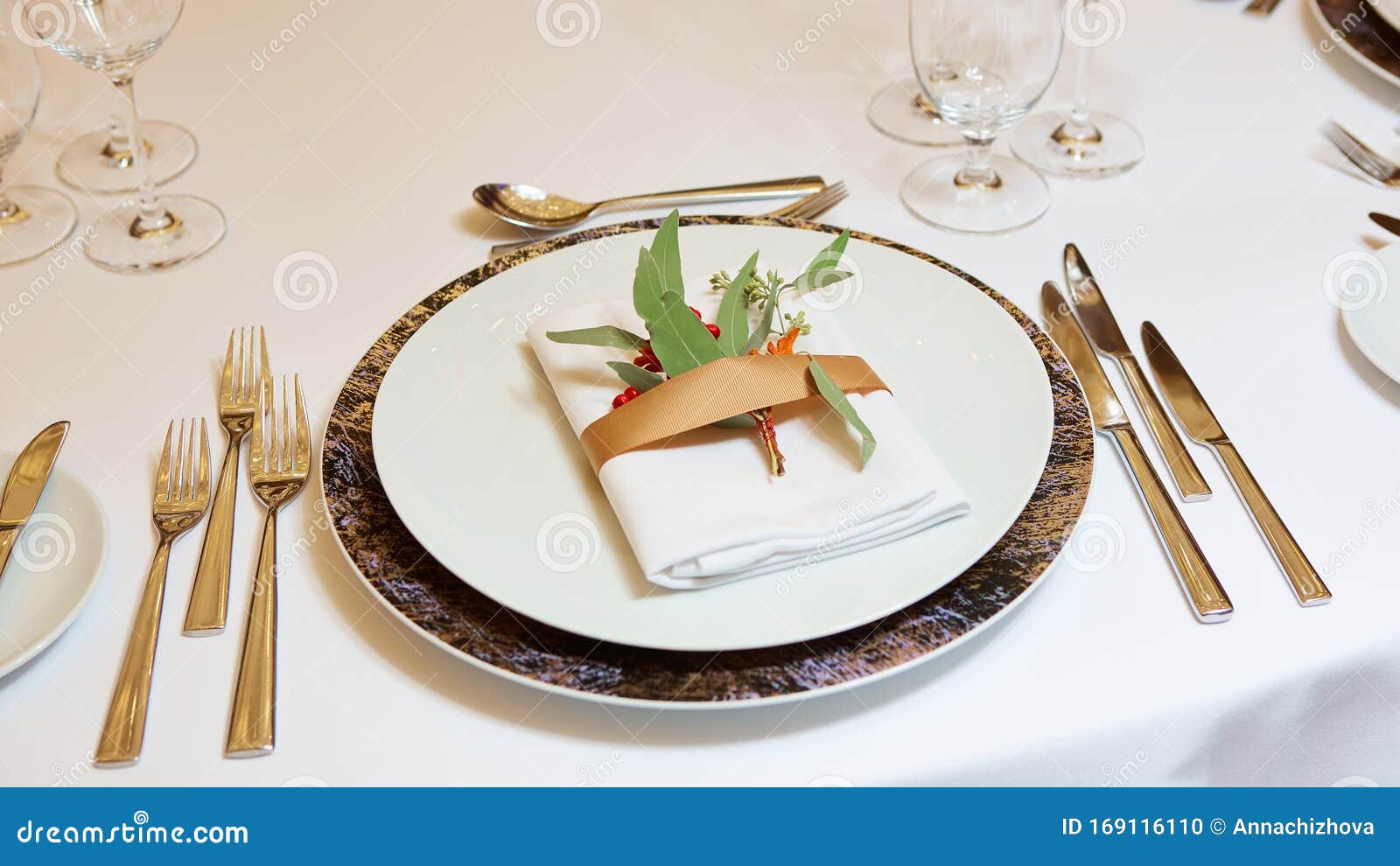Table Setting with Fork, Knife, Plates and Glass Stock Photo - Image of ...