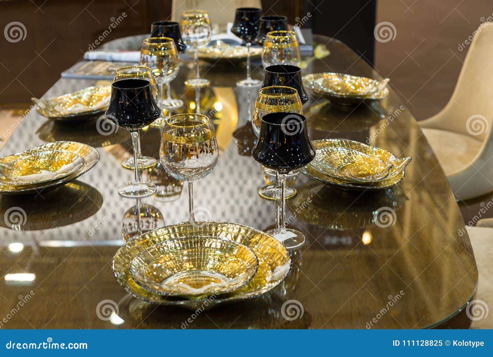 Table Setting of Glamorous Glasses and Plates Stock Image - Image of ...