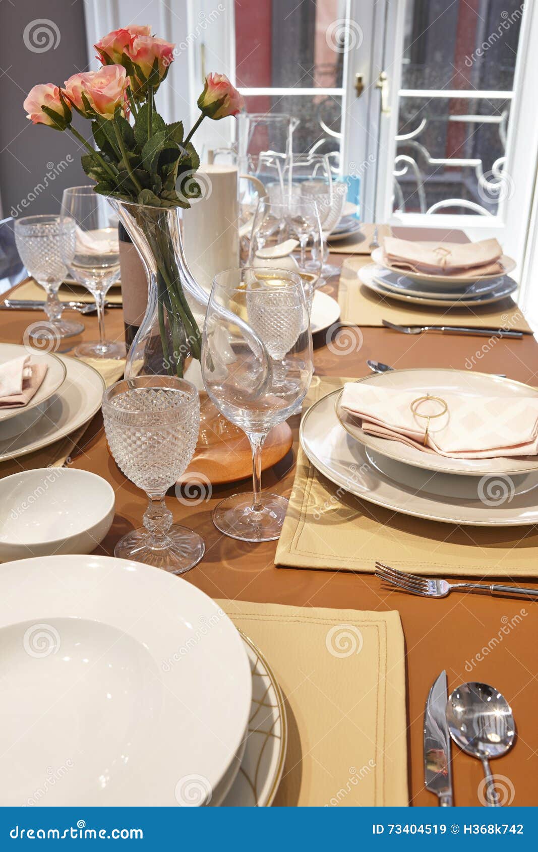 Table Setting on a Home Dining Room Interior Stock Image - Image of ...