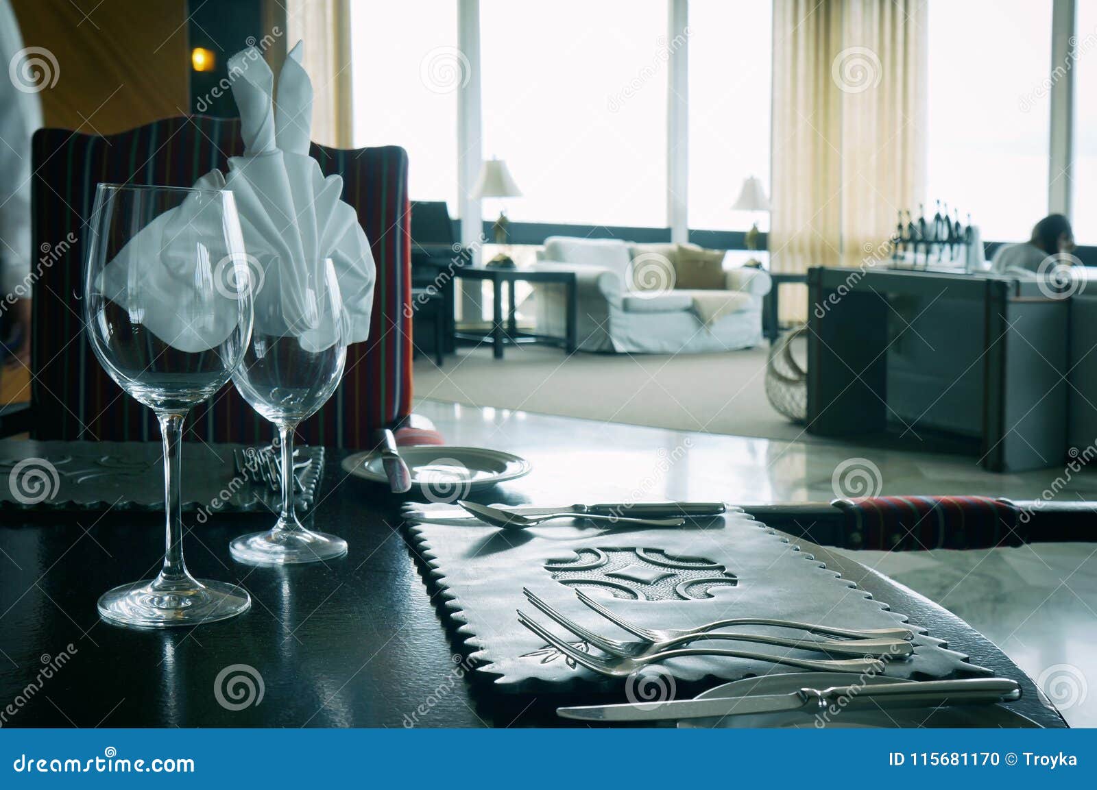 Table Setting in Interior of Restaurant Hall. Stock Photo - Image of ...