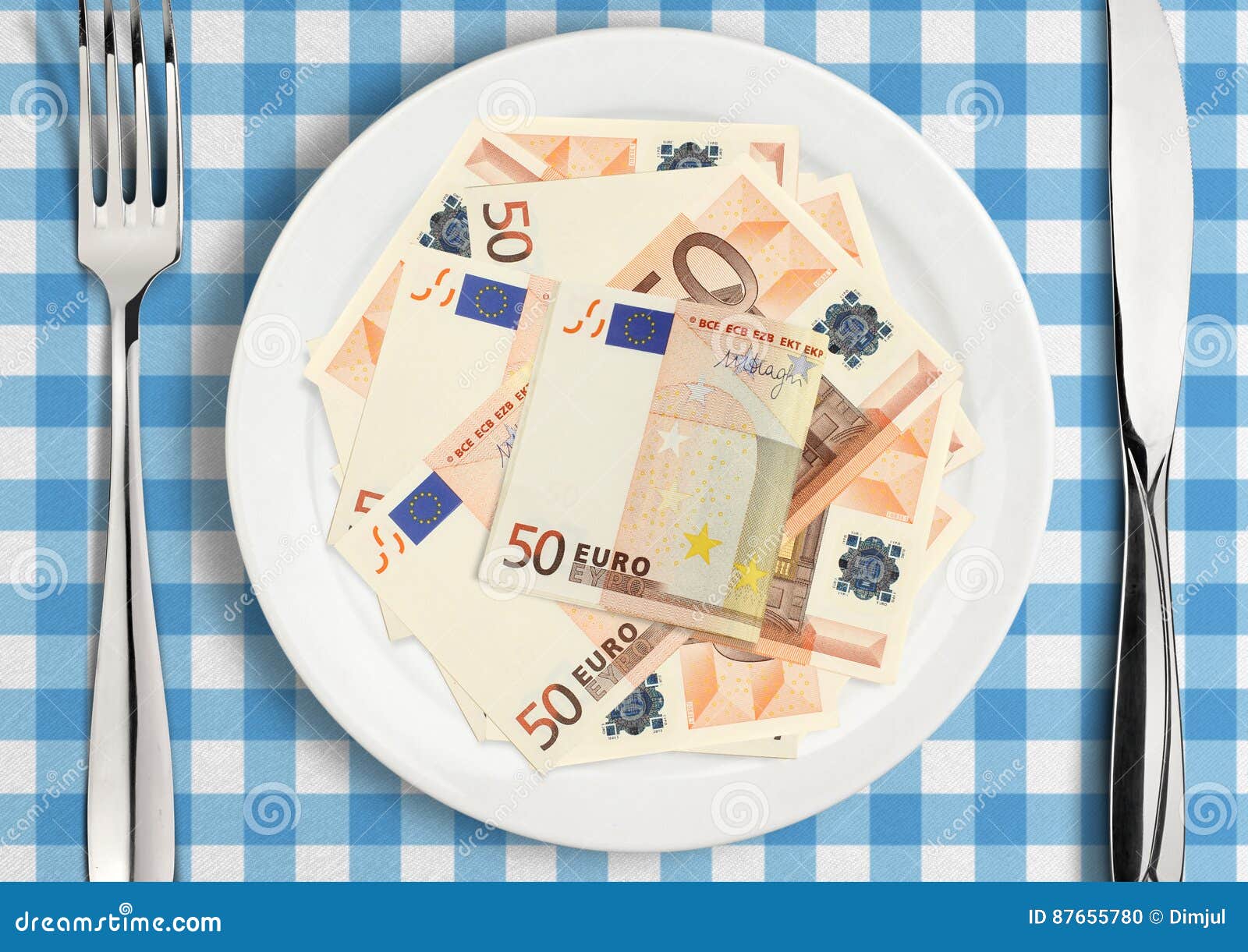 Table Setting with Money on Plate, Finance Concept Stock Photo - Image ...