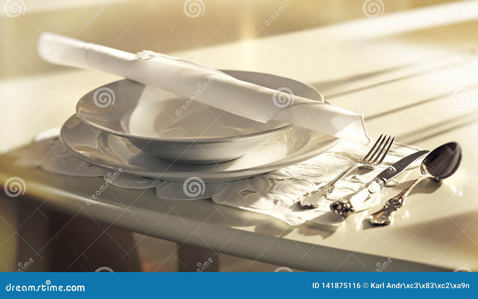 Table Setting - Napkin and Cutlery. Stock Photo - Image of technique ...