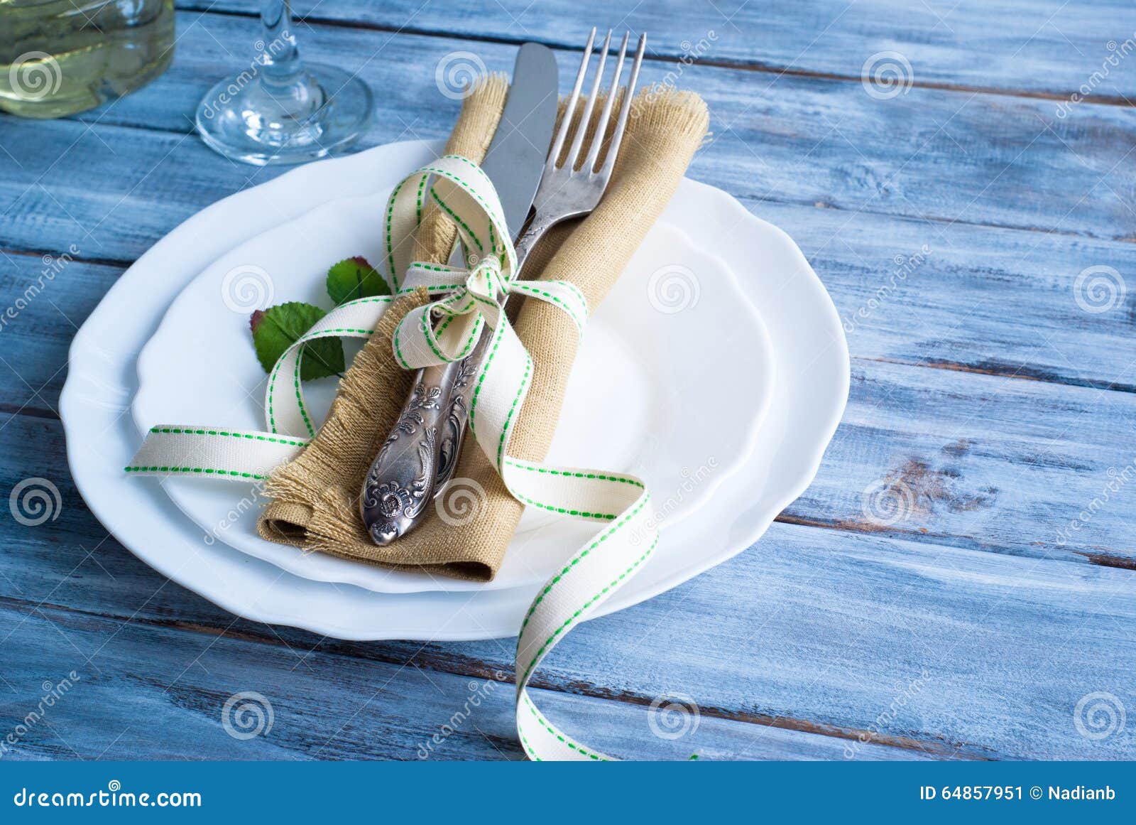 Table setting with napkin stock image. Image of green - 64857951
