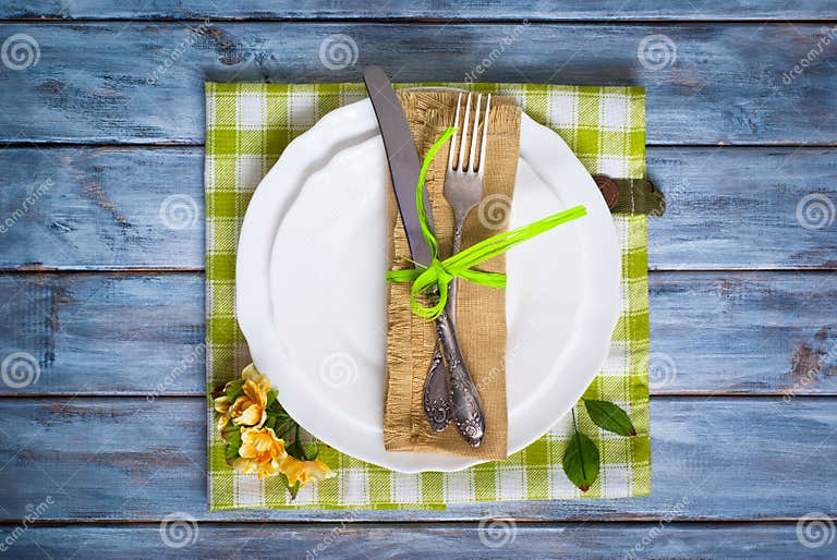 Table setting with napkin stock image. Image of kitchen - 66987457
