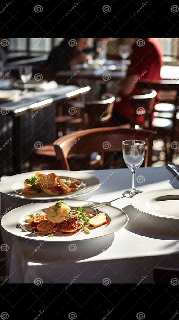 Table Setting with Plate in Fine Dining Restaurant. the Lighting is ...