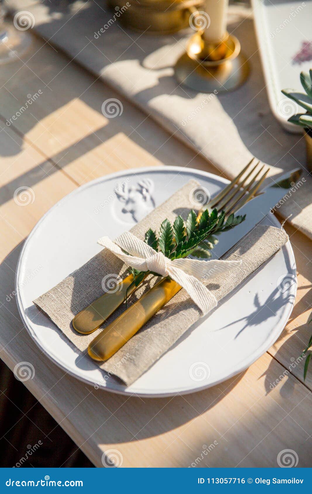 Table Setting. Plate, Fork and Knife in Rustic Style Stock Photo ... Table Setting. Plate, Fork and Knife in Rustic Style Stock Photo ...