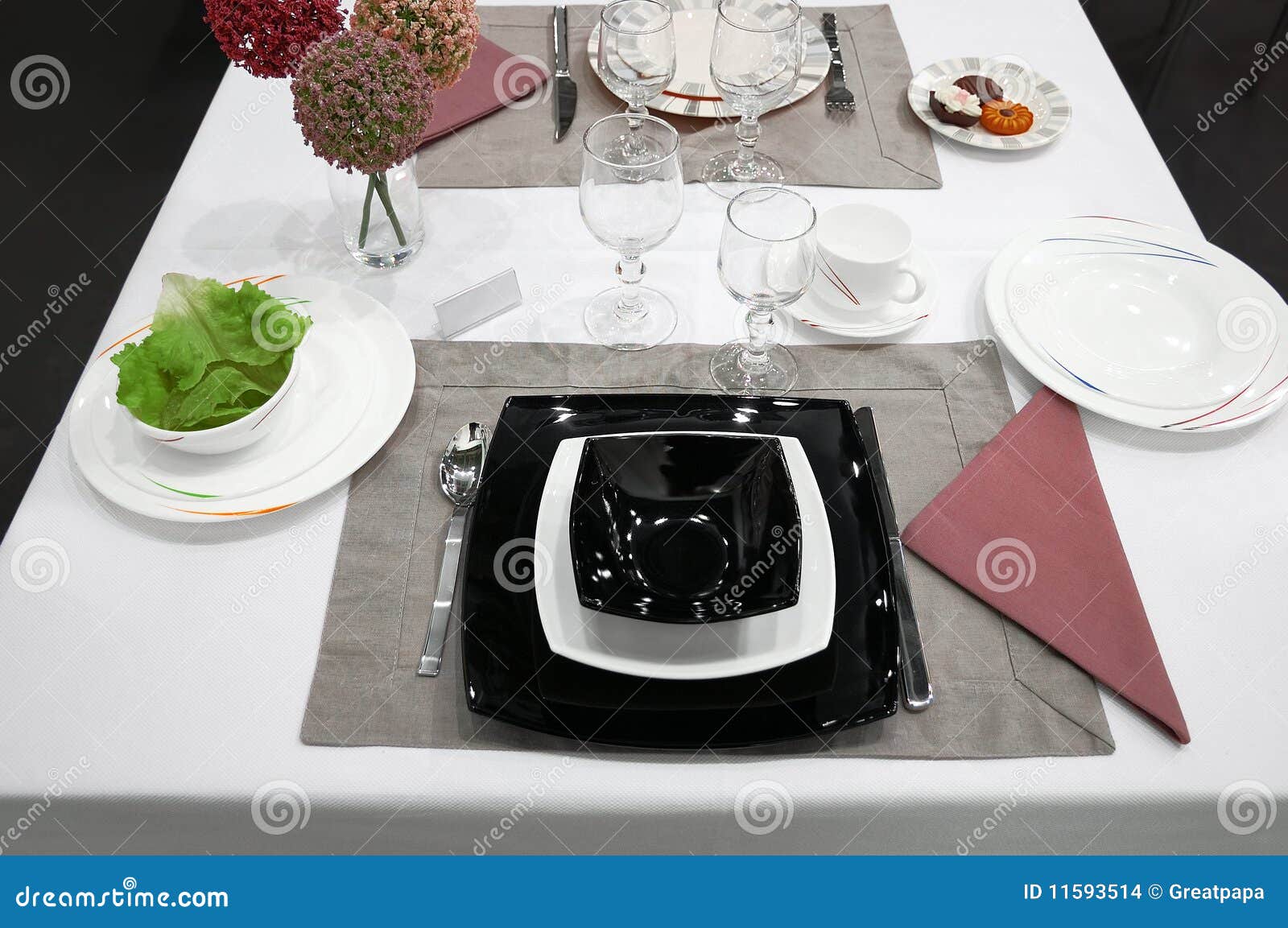 Table setting with plates stock photo. Image of green - 11593514