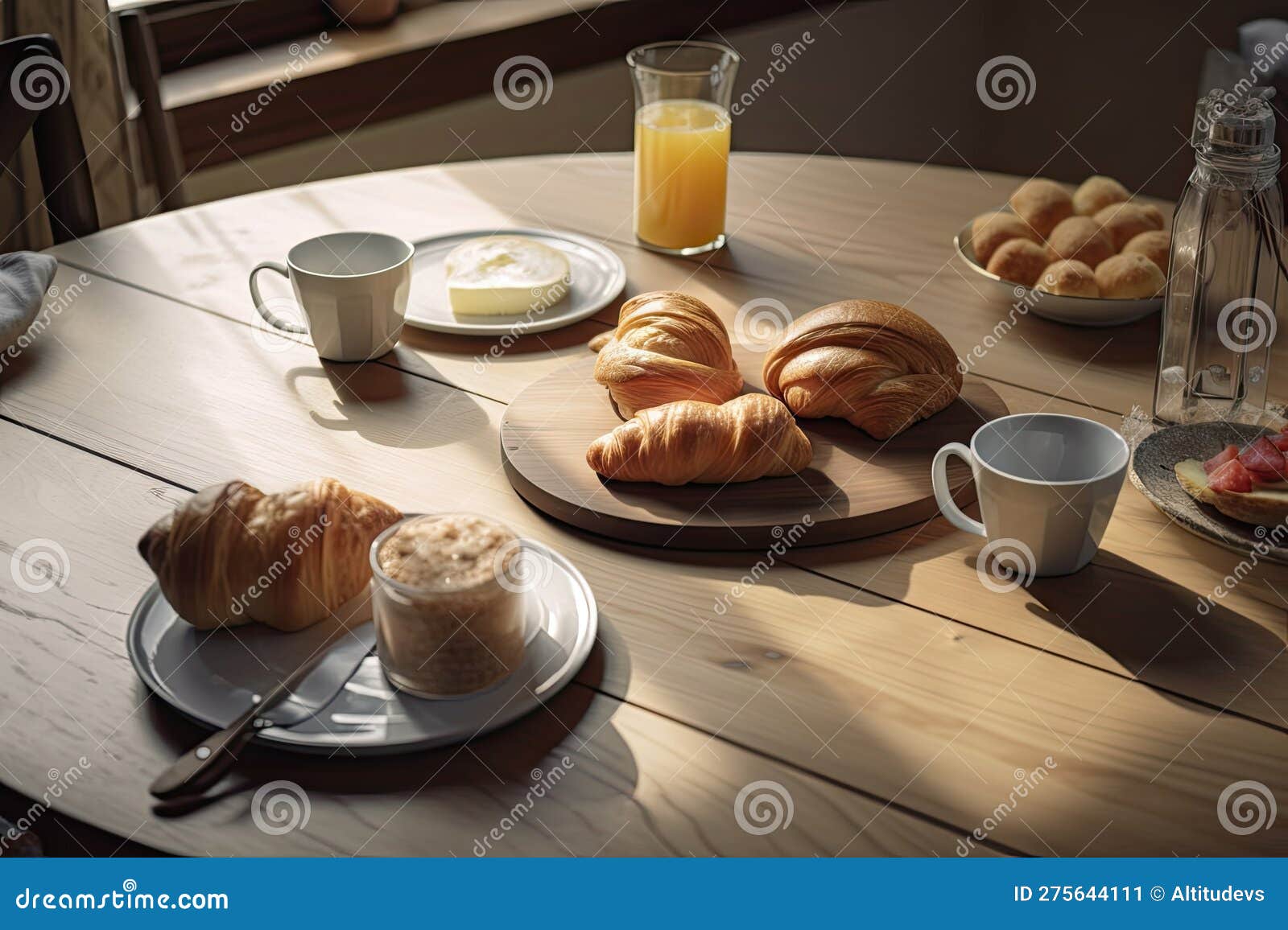 Table Setting, with Plates of Fresh Pastries and Coffee for Breakfast ...