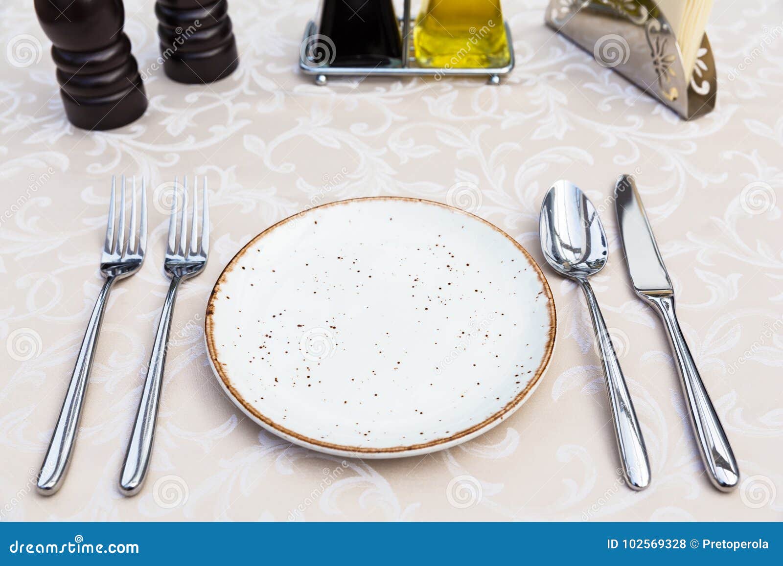 Table setting with plates stock photo. Image of dish - 102569328