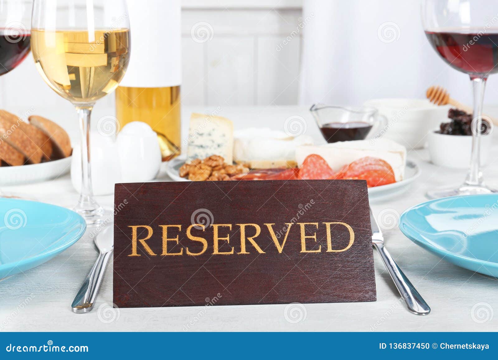 Table Setting with RESERVED Sign Stock Photo - Image of luxury ...