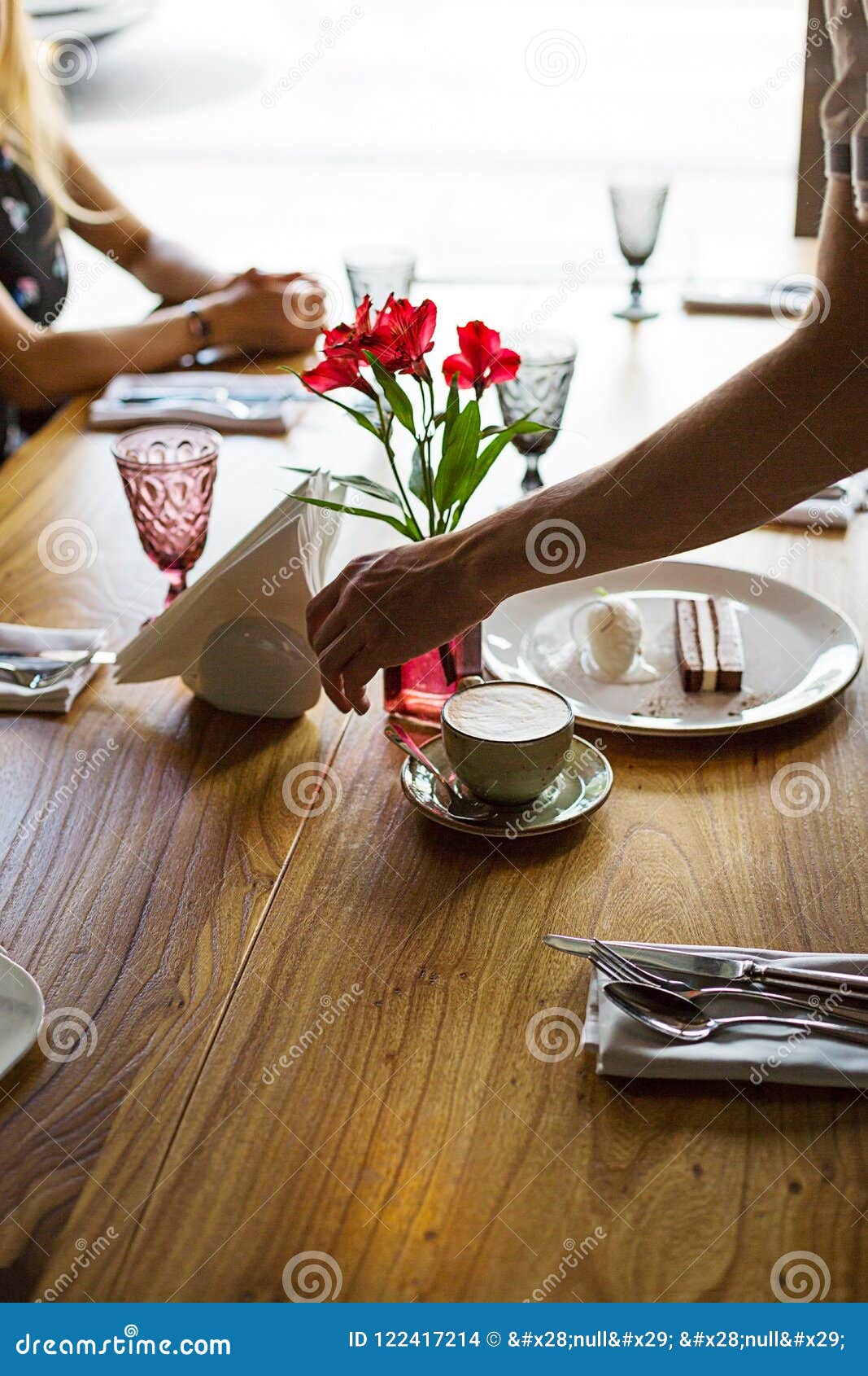 Restaurant, Lunch Time. Dinner Table with Plates and Utensils. Stock ...