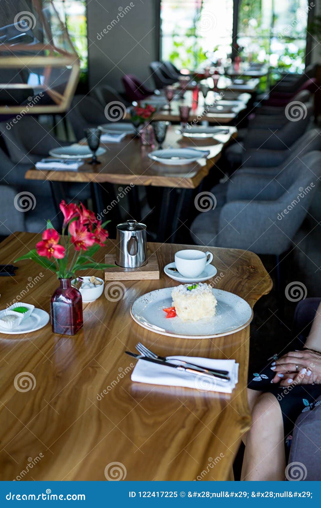 Restaurant, Lunch Time. Dinner Table with Plates and Utensils. Stock ...