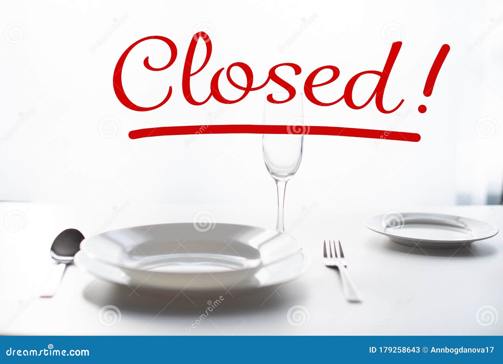Table Setting in a Restaurant. the Word Closed - As a Concept for ...