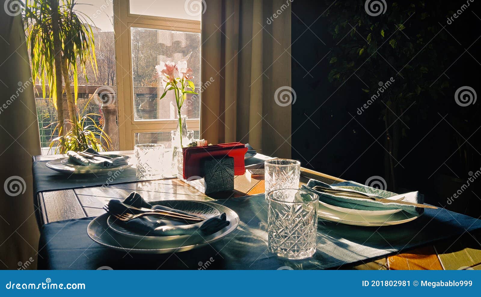 Table Setting for Romantic Breakfast in the Morning Sun through a ...