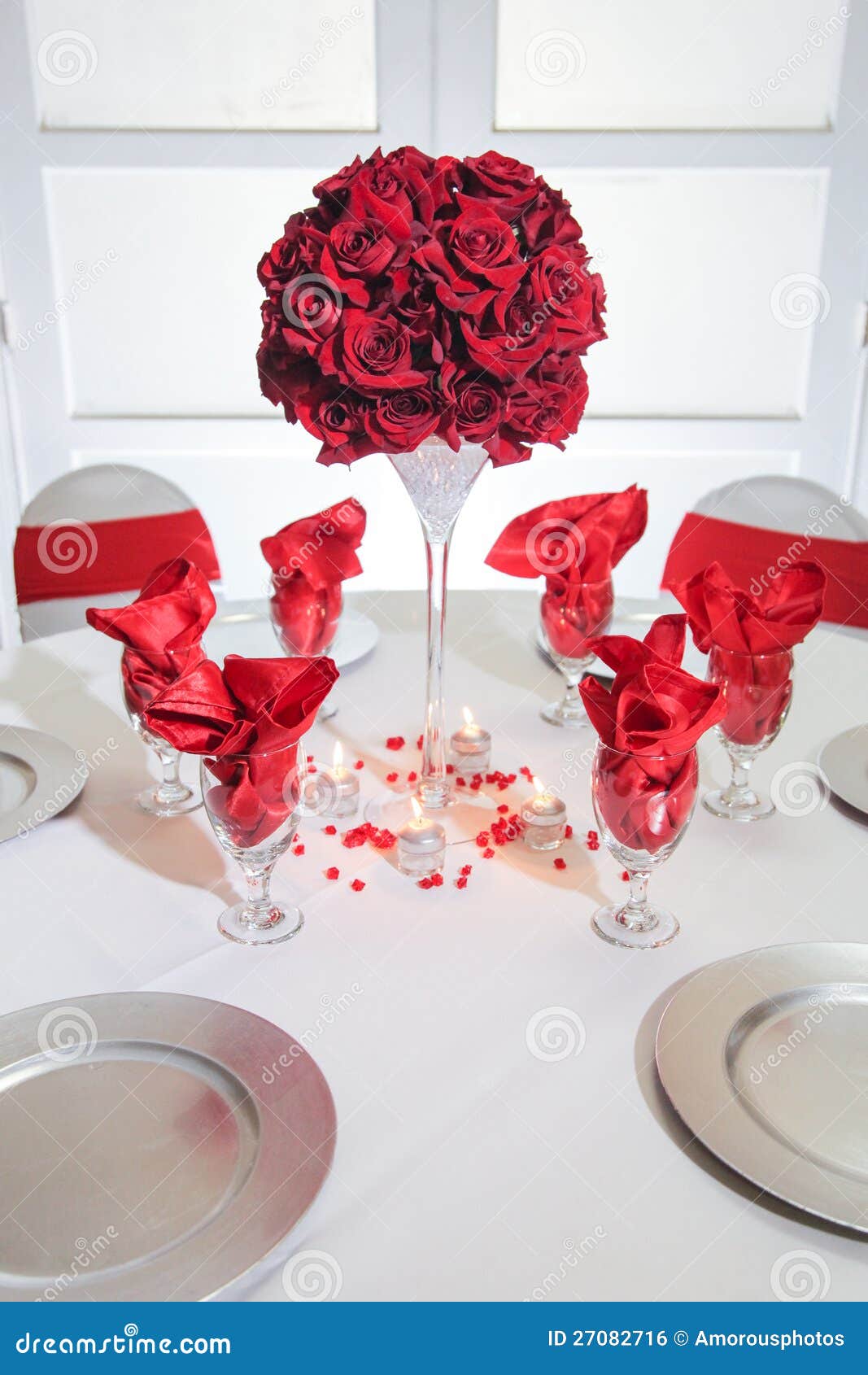 Table setting with roses stock photo. Image of glass - 27082716