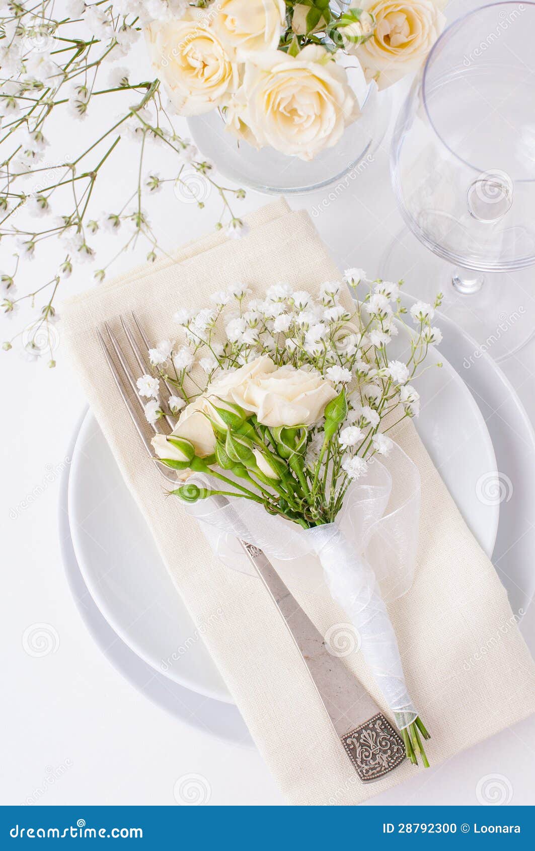Table Setting with Roses in Bright Colors and Vintage Crockery Stock ...