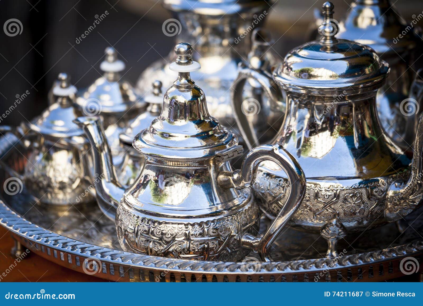 Table Setting with Silver Tea or Coffee Cups Stock Image - Image of ...