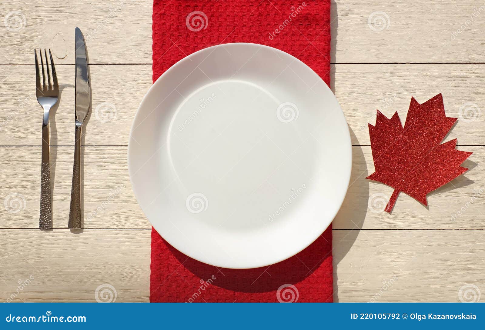 Table Setting in the Style of Canada Flag Colors, Outdoors, Mock-up ...