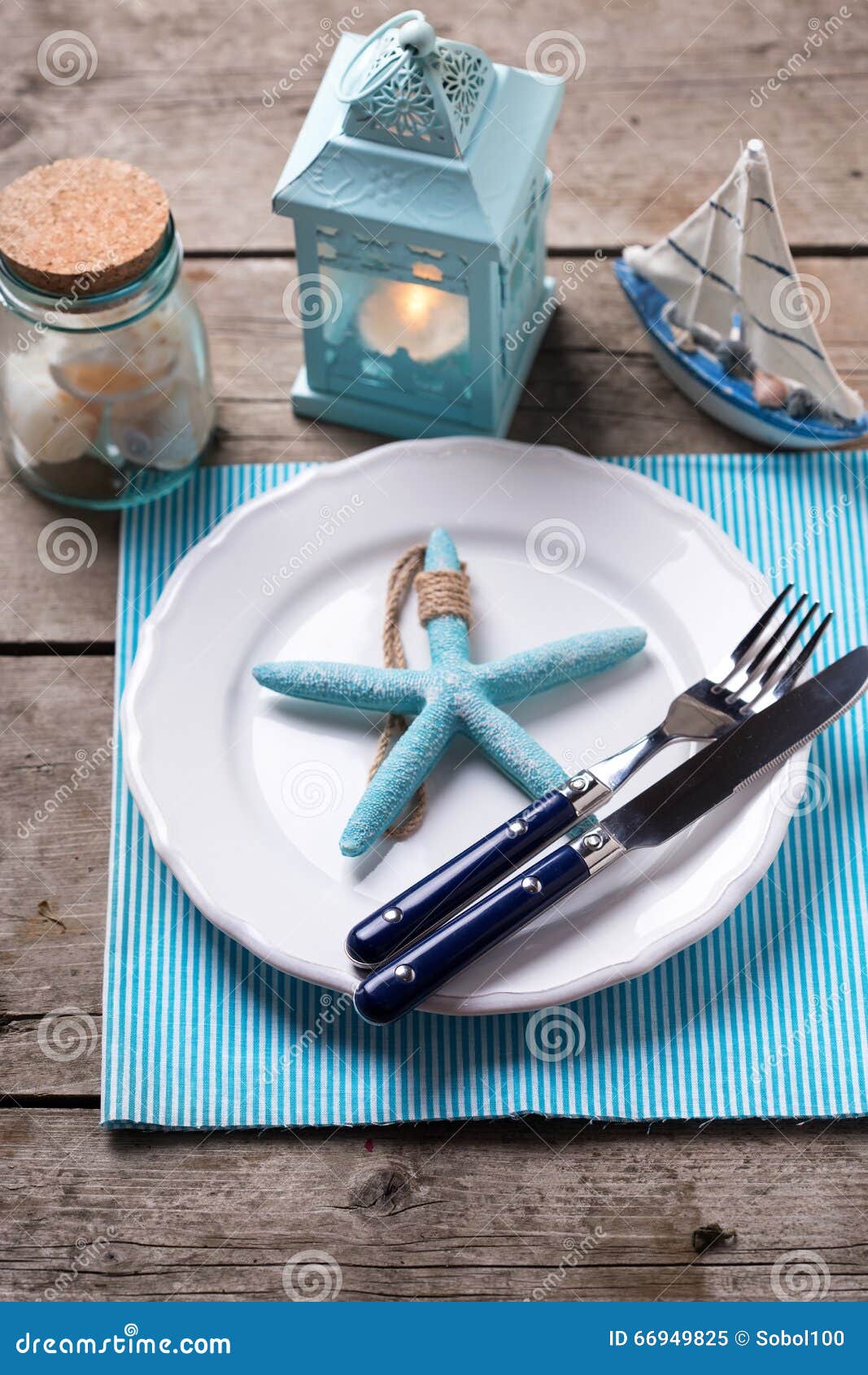 Table Setting for Summer, Sea Theme. Blue and White Stock Image - Image ...