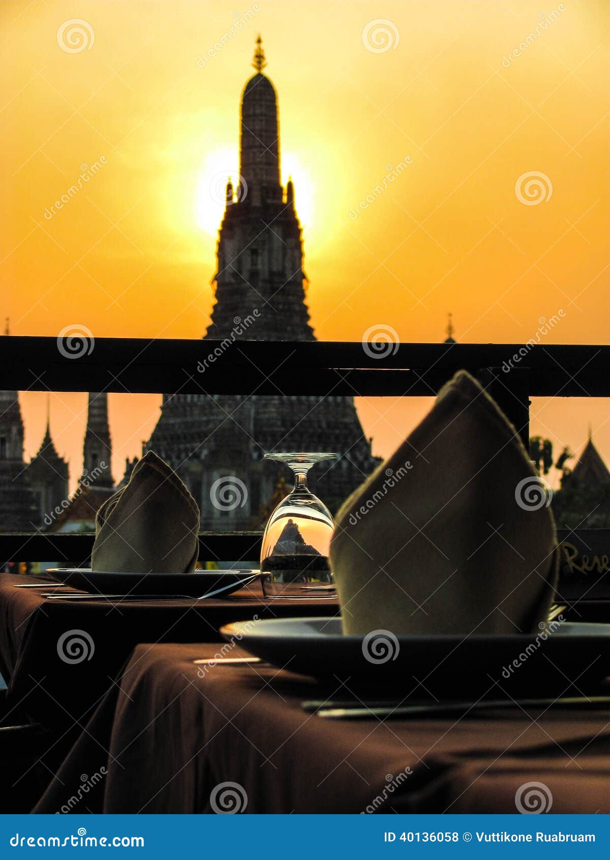 Table Setting with Sunset Background Stock Photo - Image of national ...