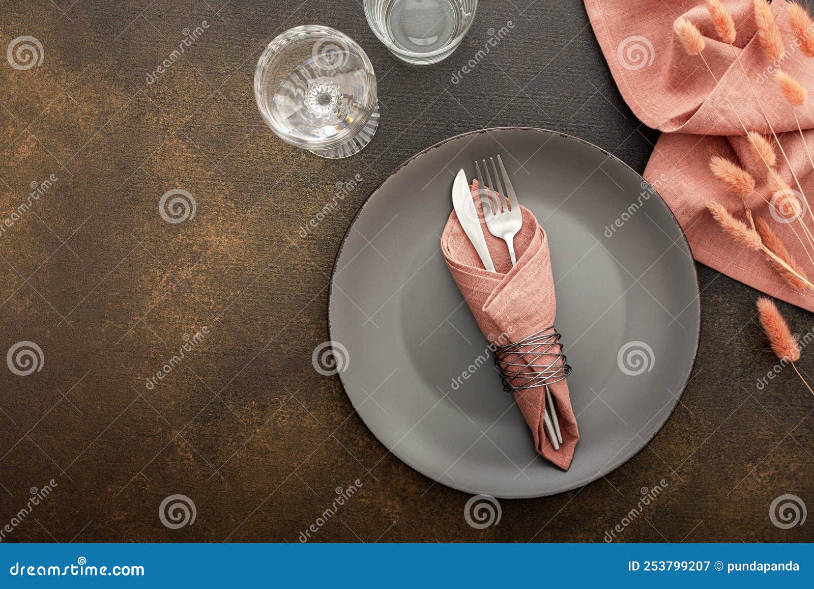 Table setting, top view stock image. Image of modern - 253799207