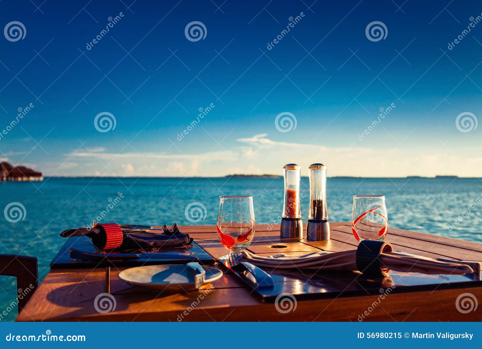 Table Setting at Tropical Beach Restaurant during Sunset Stock Image ...