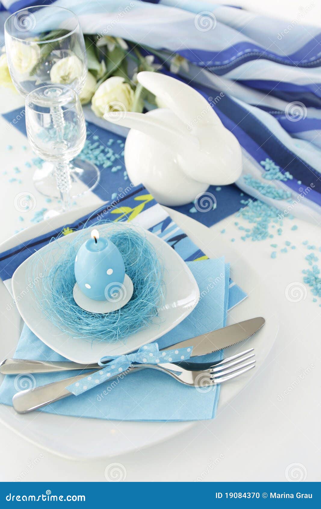 Table Setting in Turquoise Color-3 Stock Photo - Image of square ...