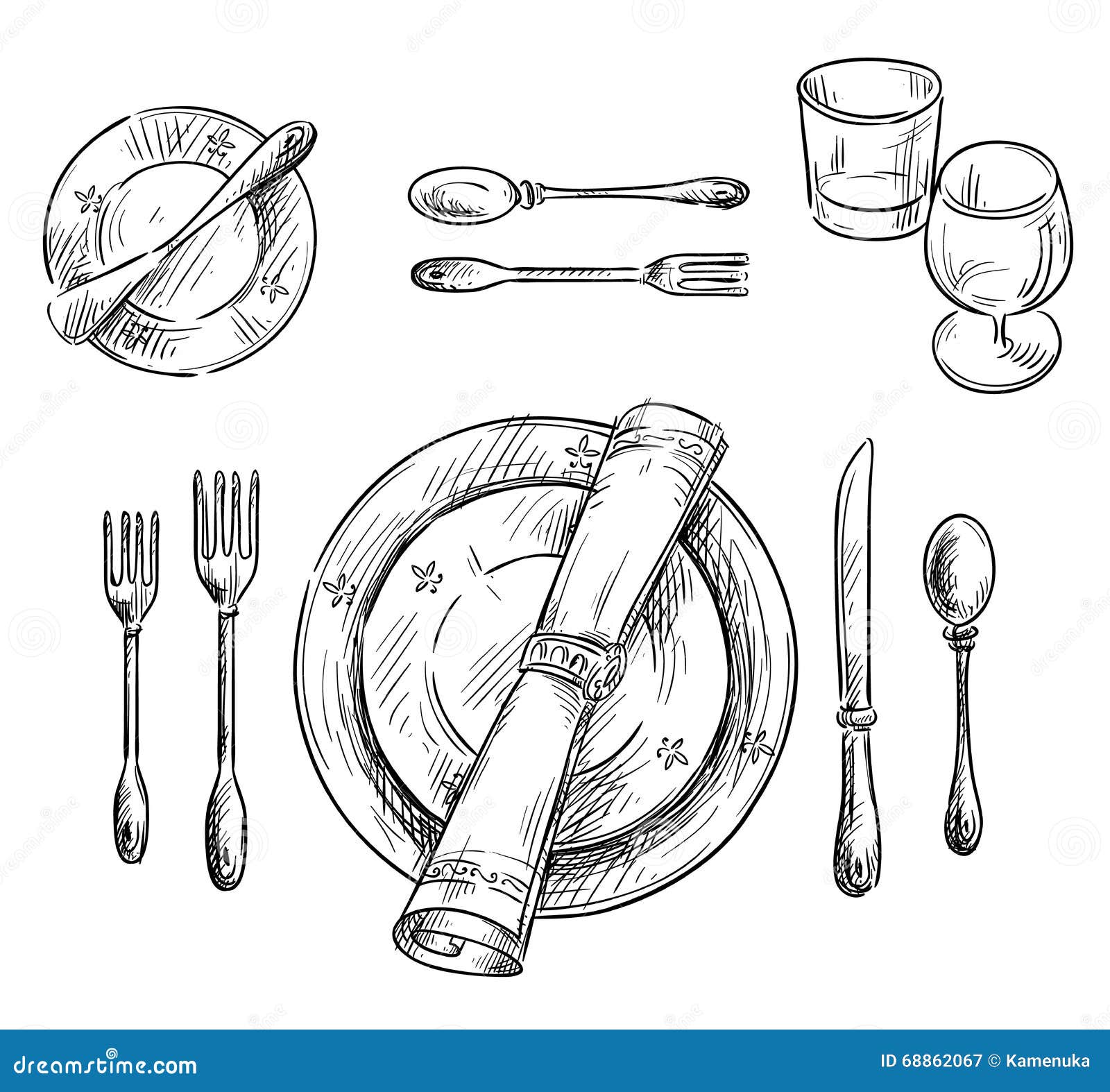 Table Setting. Vector Sketch. Stock Vector - Illustration of line ...
