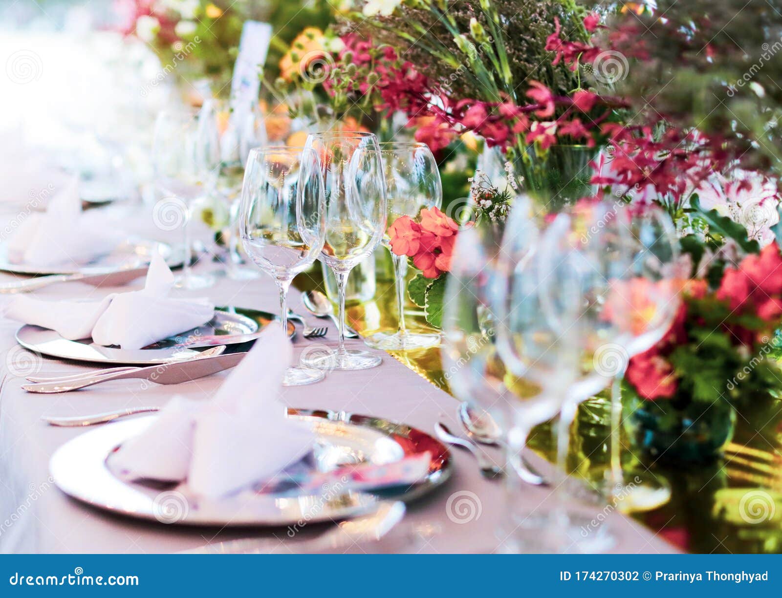 Table Setting for a Wedding or Dinner Event, with Flowers Stock Photo ...