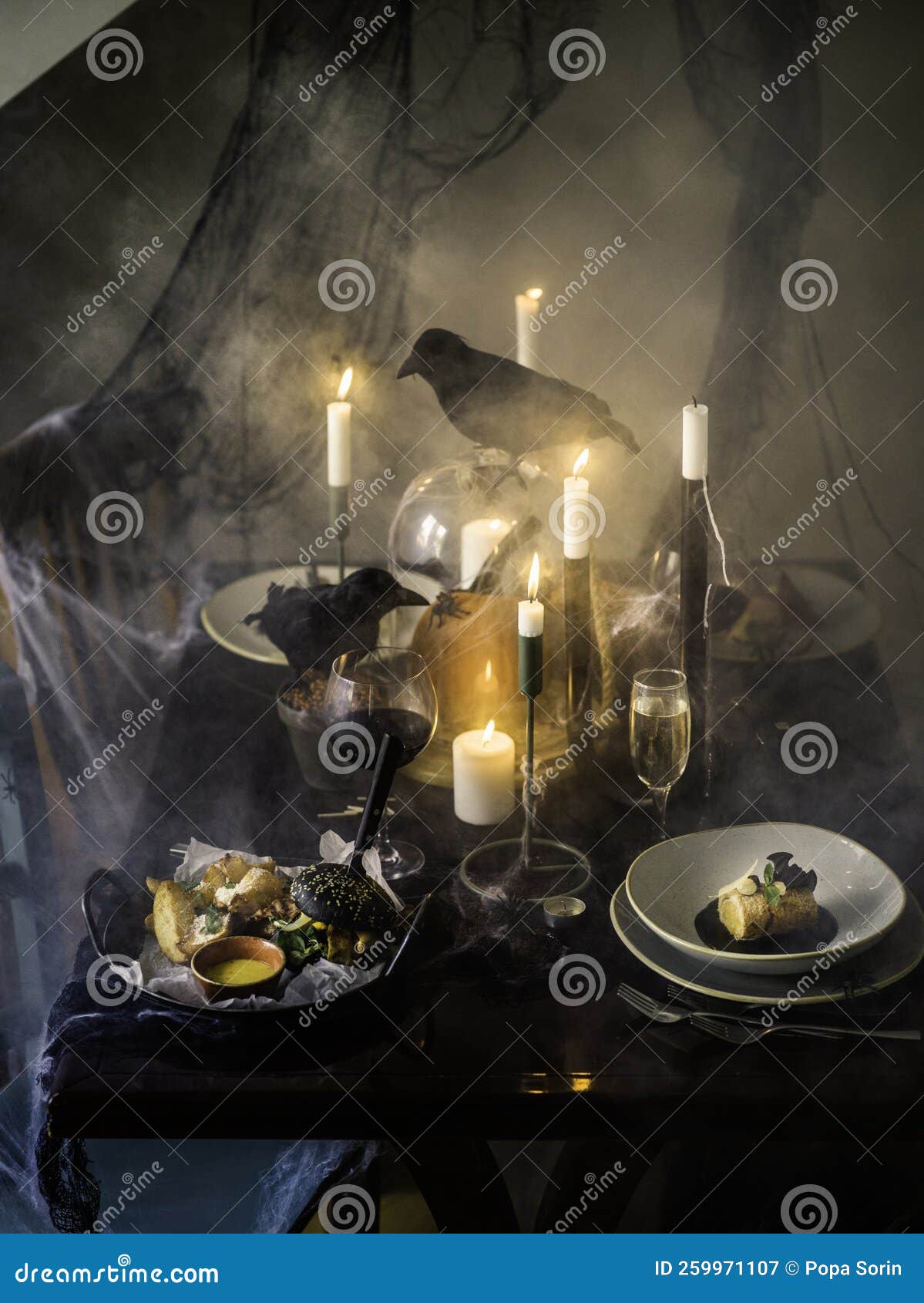 Table Setup for a Halloween Diner Stock Image - Image of candle, party ...