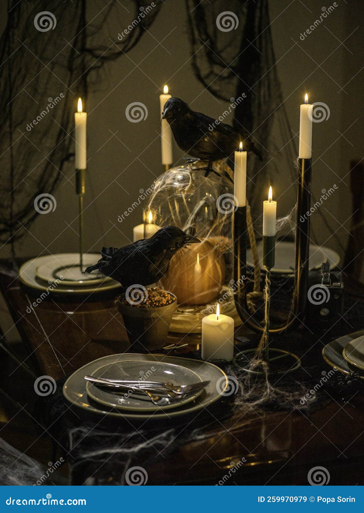 Table Setup for a Halloween Diner Stock Image - Image of fork, diner ...