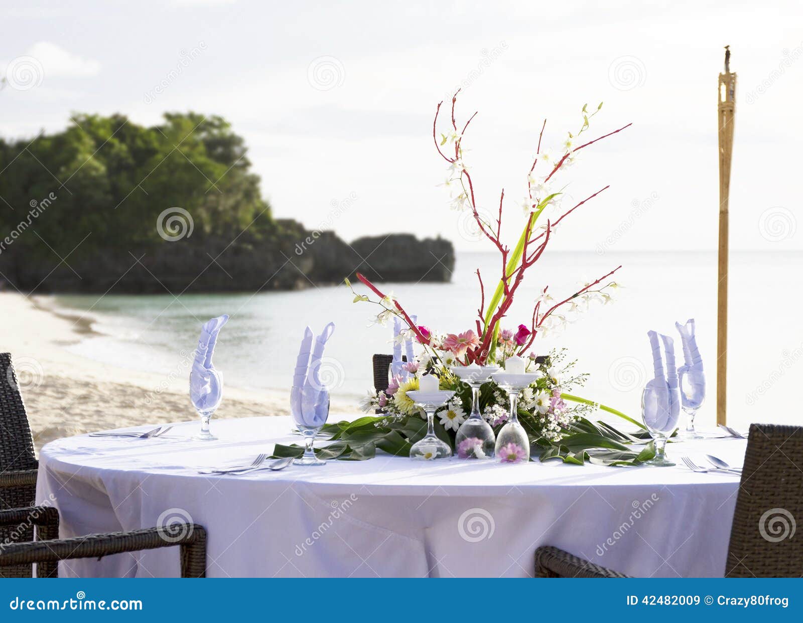 Table Setup on Tropical Beach Stock Image - Image of outdoor, place ...