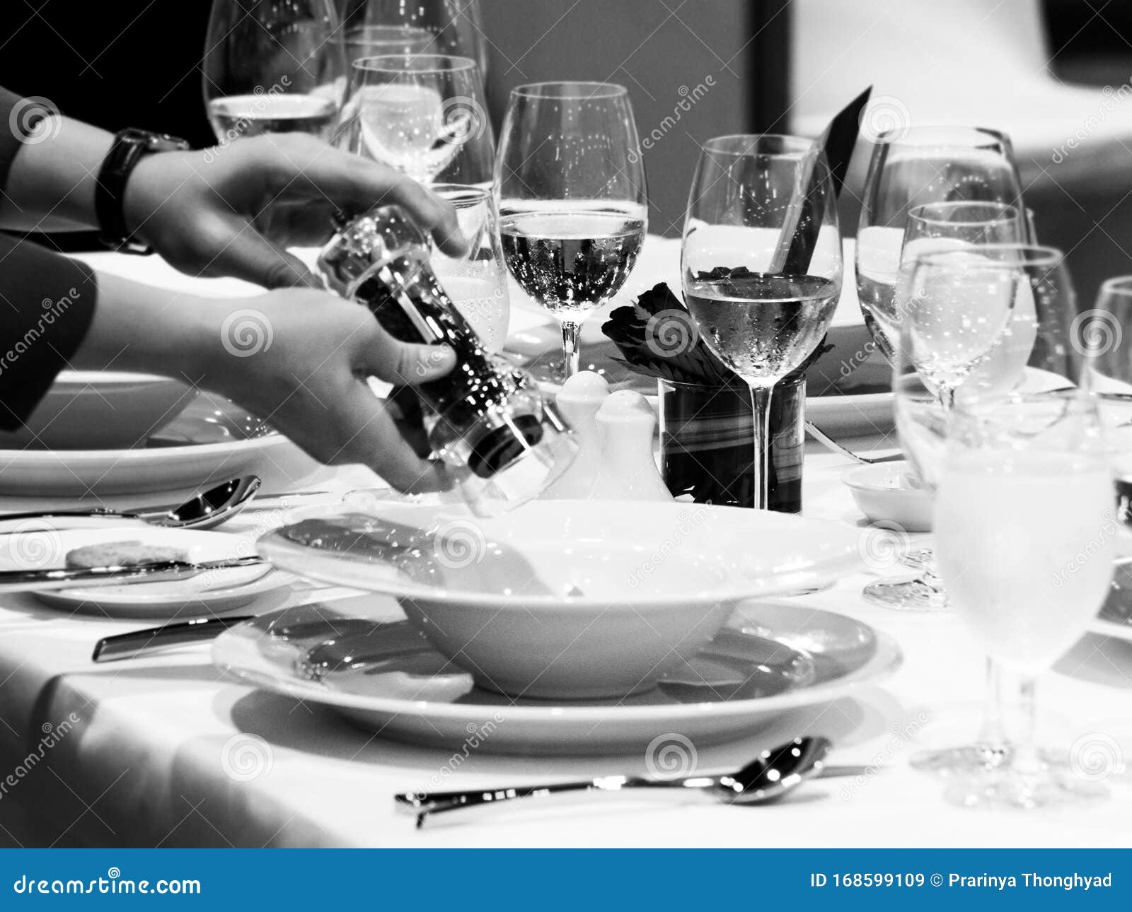 Table Side Service at a Fine Dining Restaurant, Waiter Serving Dishes ...