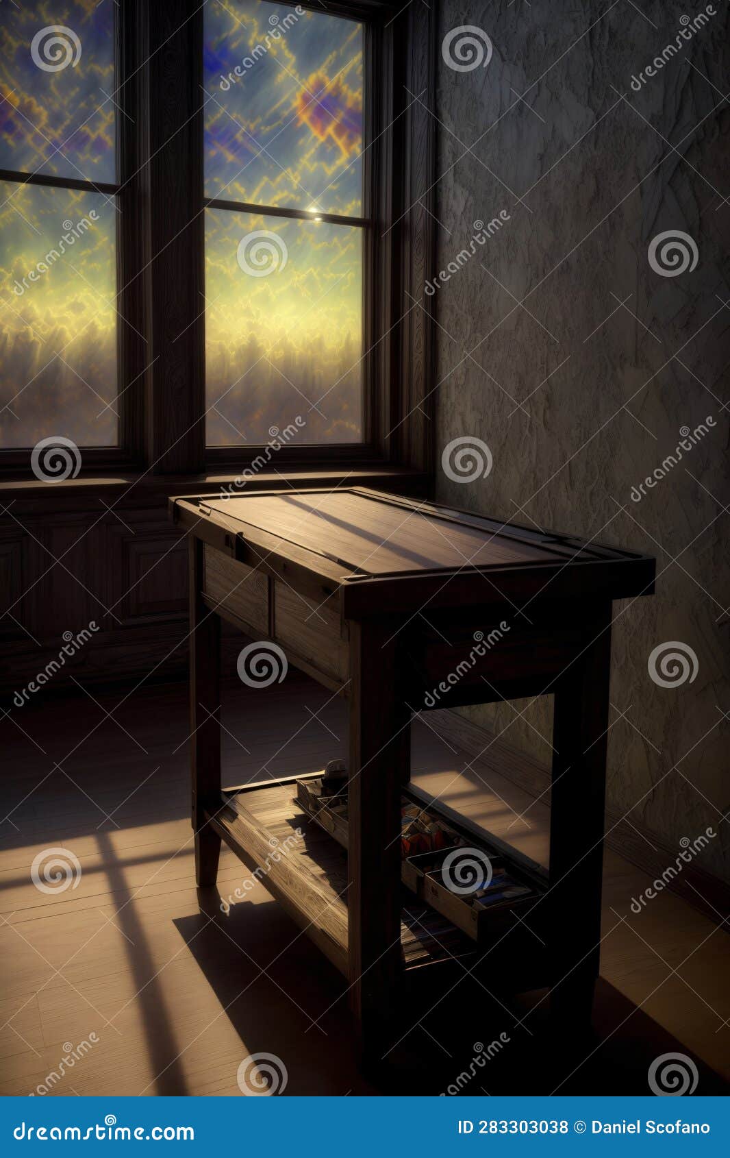 A Table Sitting in Front of a Window in a Room. Generative AI Stock ...