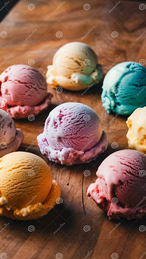 A Table with Six Different Colored Ice Cream Scoops on it, AI Stock ...