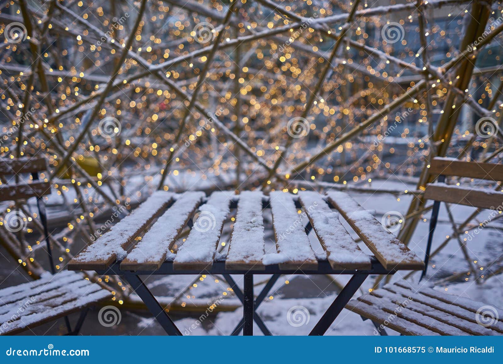 Table with snow stock image. Image of outside, magicalplace - 101668575