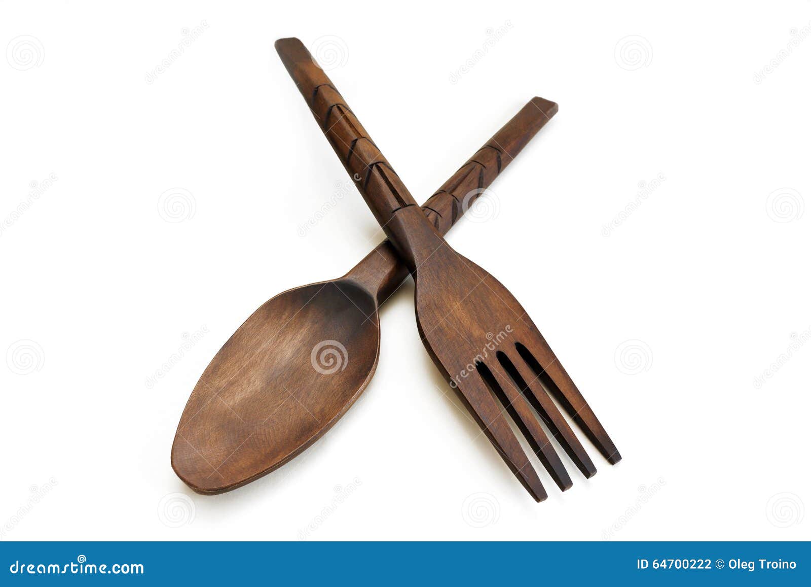Table Spoon and Fork from Wood on White Background Stock Photo - Image ...