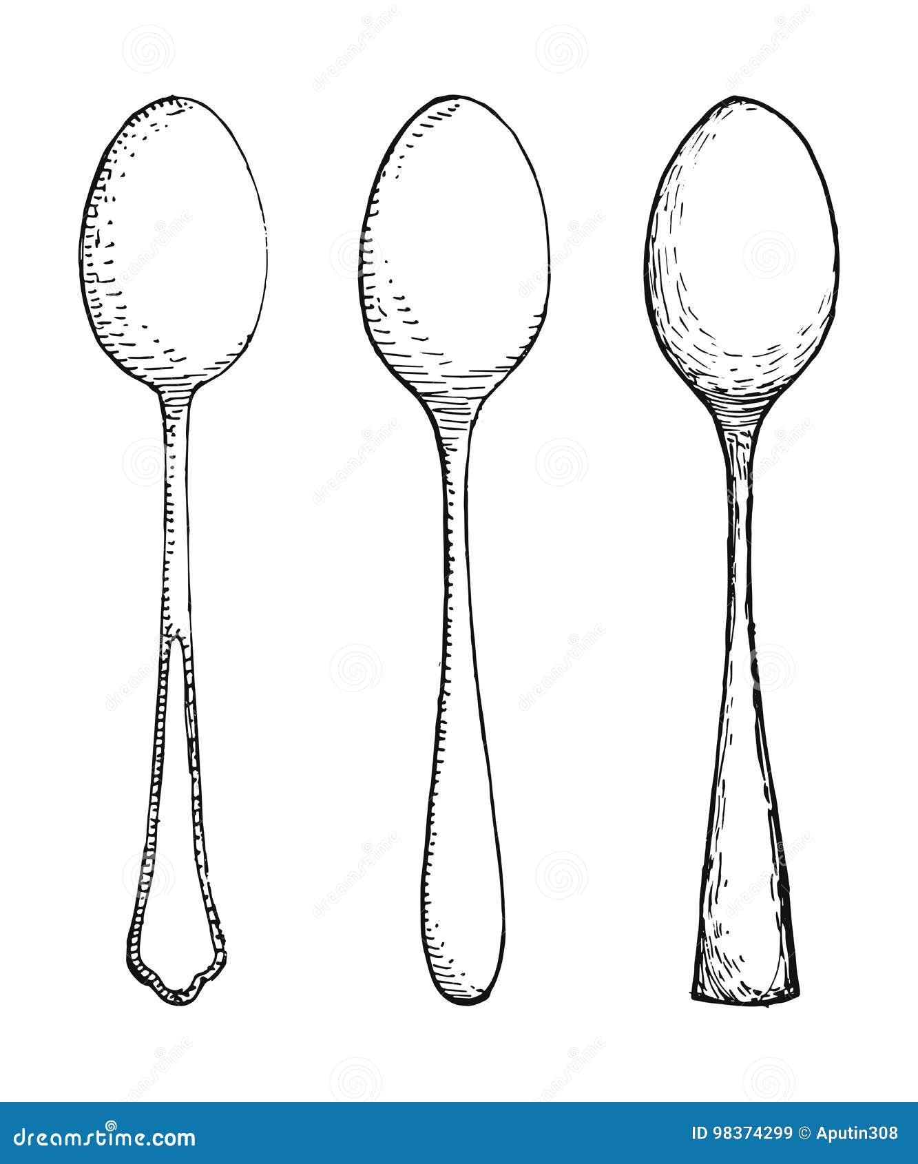 Table Spoons Set Vector. Hand Drawing Stock Vector - Illustration of ...