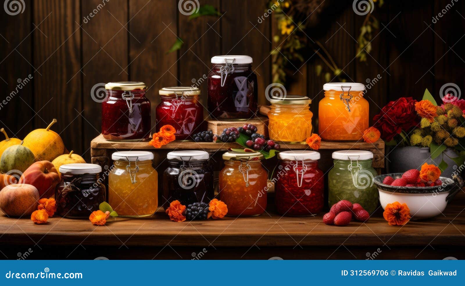 Table Spread with a Variety of Fruit Jams and Preserves Stock ...